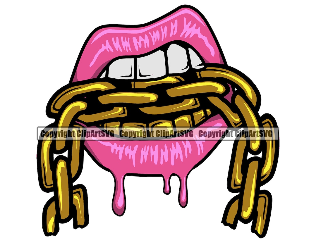 Sexy Lips Bite Big Gold Chain Teeth Mouth Mask Woman Female Girl Beauty ...