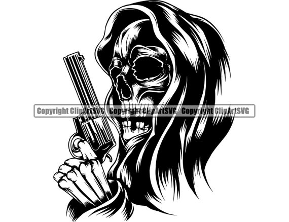 Skeleton Grim Reaper Skull Revolver Pistol Death Evil Kill | Etsy