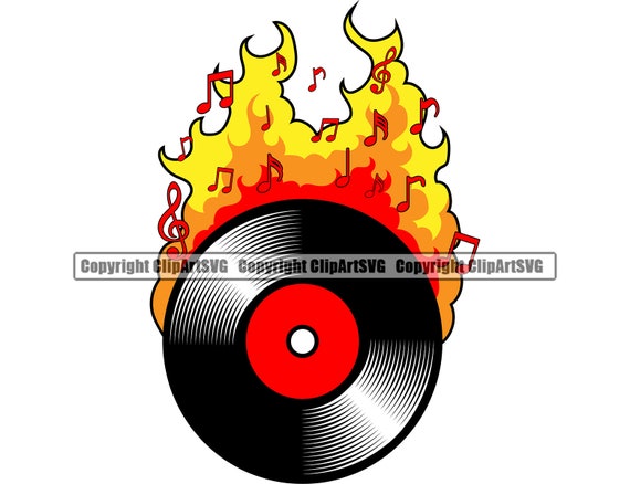 Vinyl Record Hot Hit Album Fire Flame Music Notes Night Club - Etsy