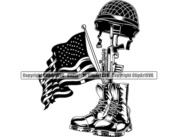 Army Boots Gun And Helmet