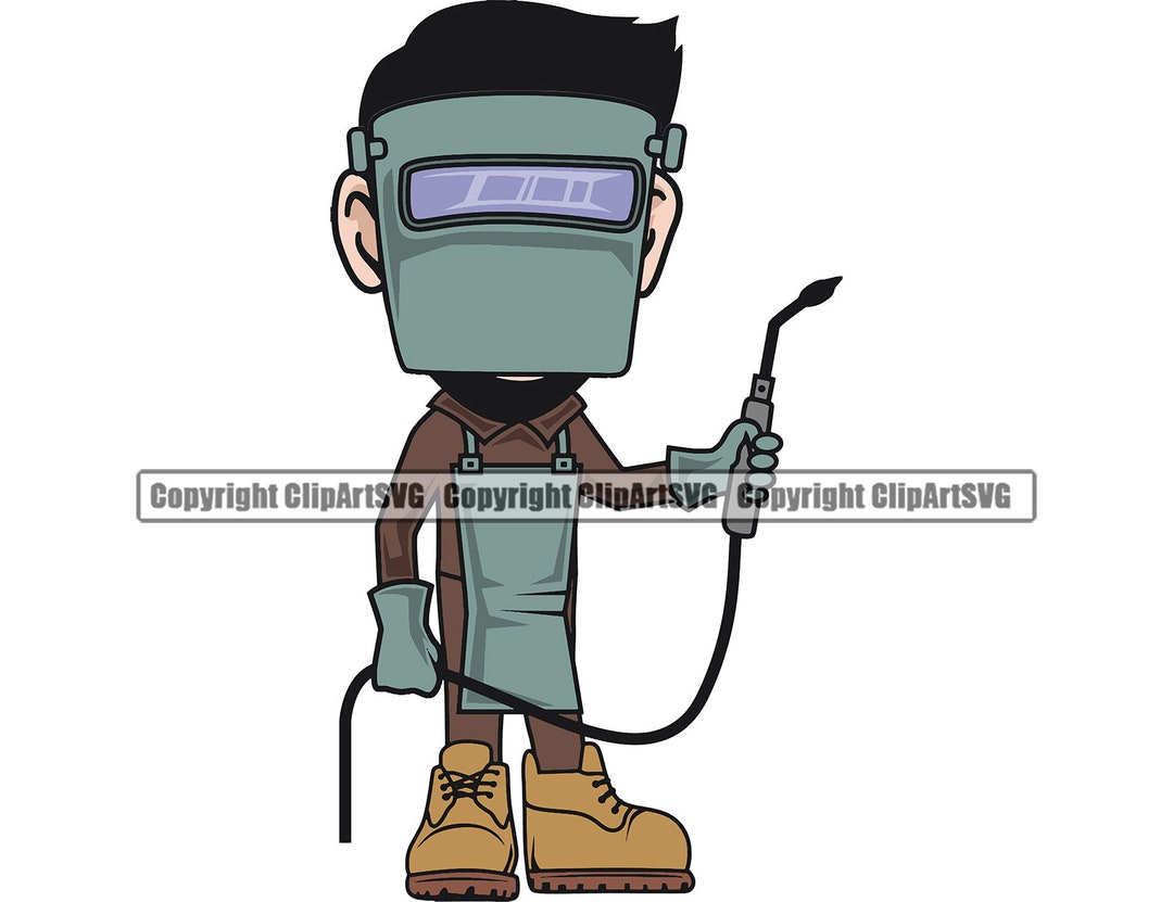 Welder Welding Cartoon Character Steel Metal Torch Fire Flames Safety ...