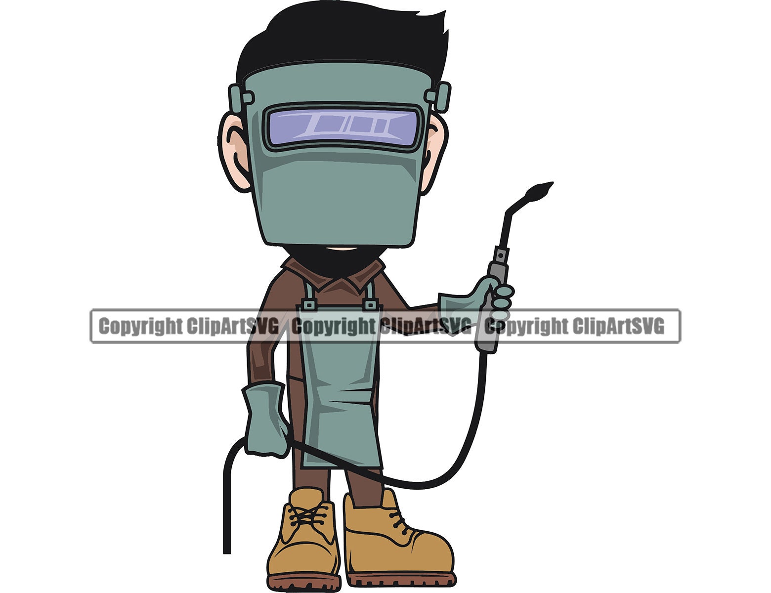 Welder Welding Cartoon Character Steel Metal Torch Fire Flames | Etsy