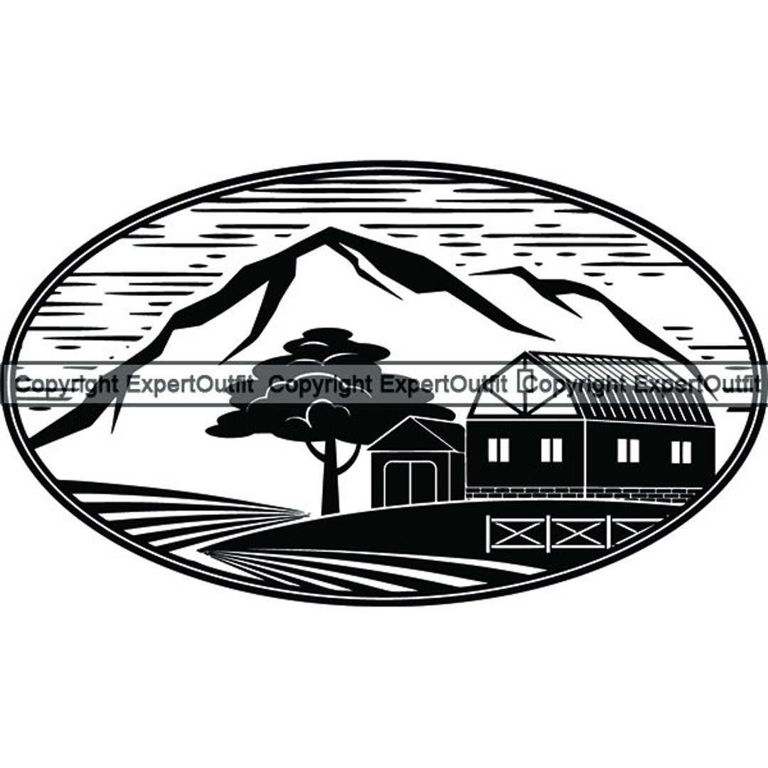 Farmer Farm Logo Barn Farmhouse Stable Countryside Mountain Background ...