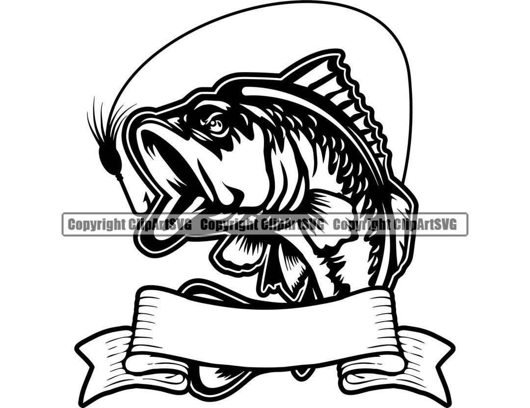 Fishing Bass Banner Ribbon Design Element Fish Hook Pole Lake Fresh ...