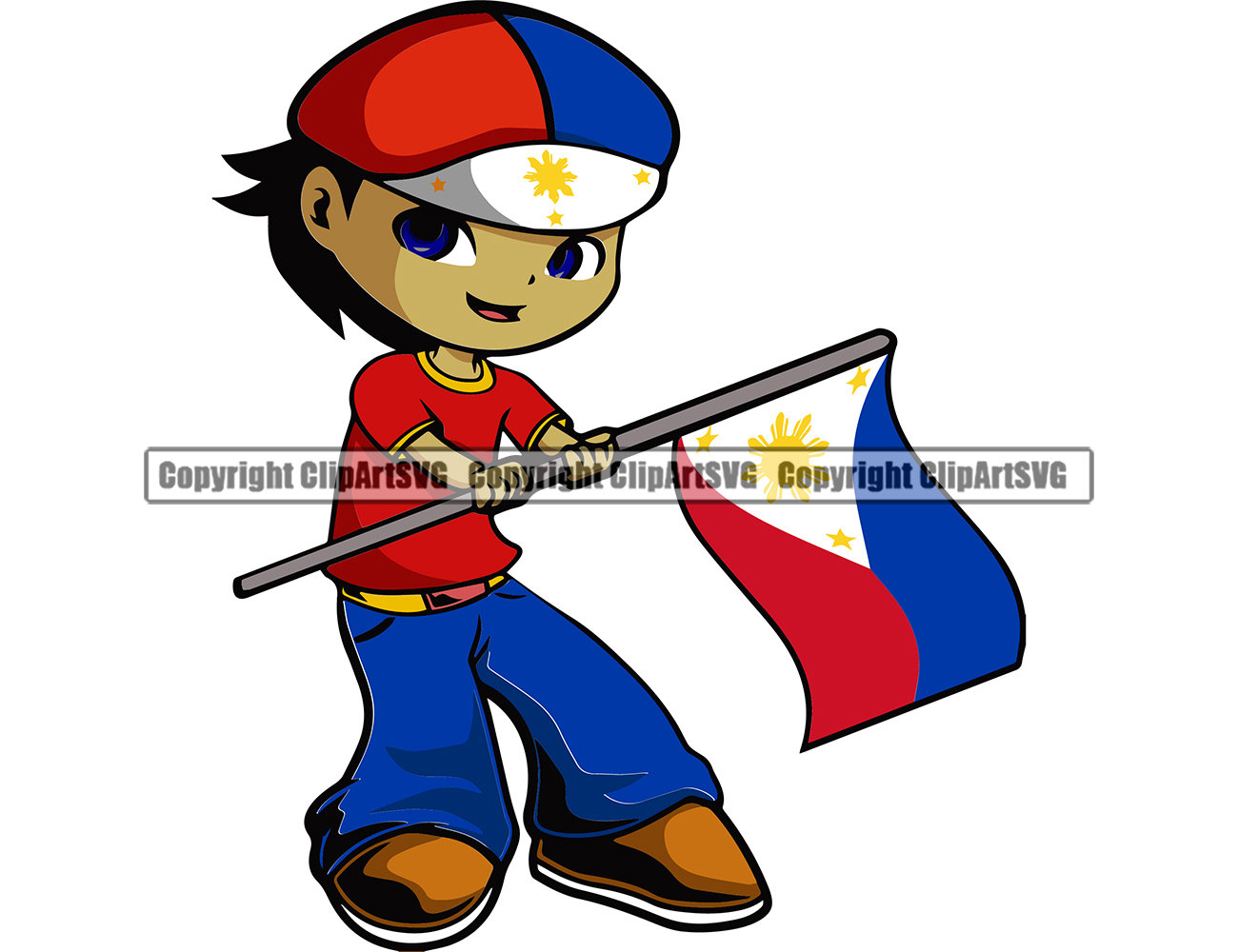 Philippines Filipino Cute Little Boy Flag Country World Nation Map Sign ...