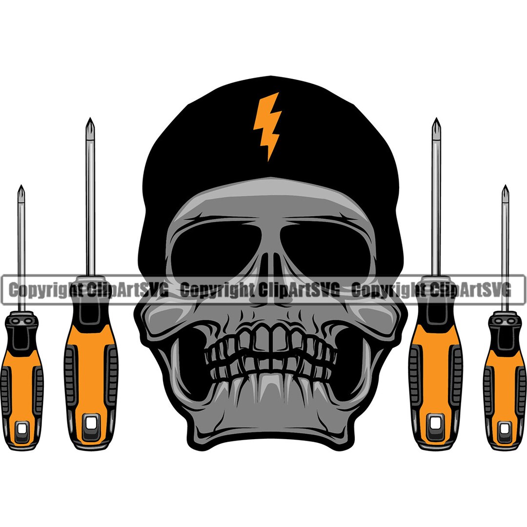 Electrician Skull Electrical Electric Service Repair Fix Screwdriver ...