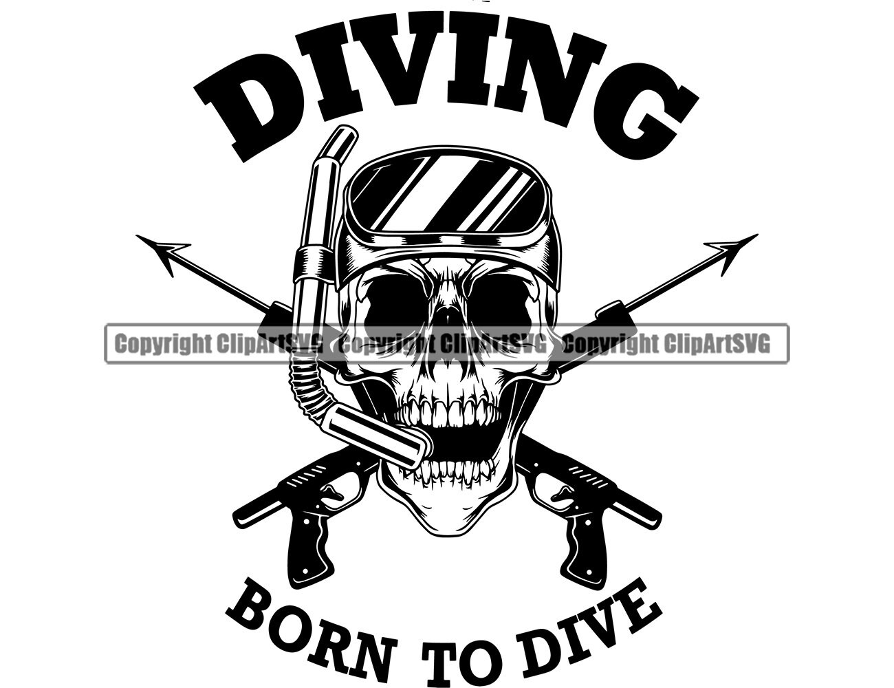 Scuba Diving Dive Diver Skull Googles Snorkel Mask Spear Gun | Etsy