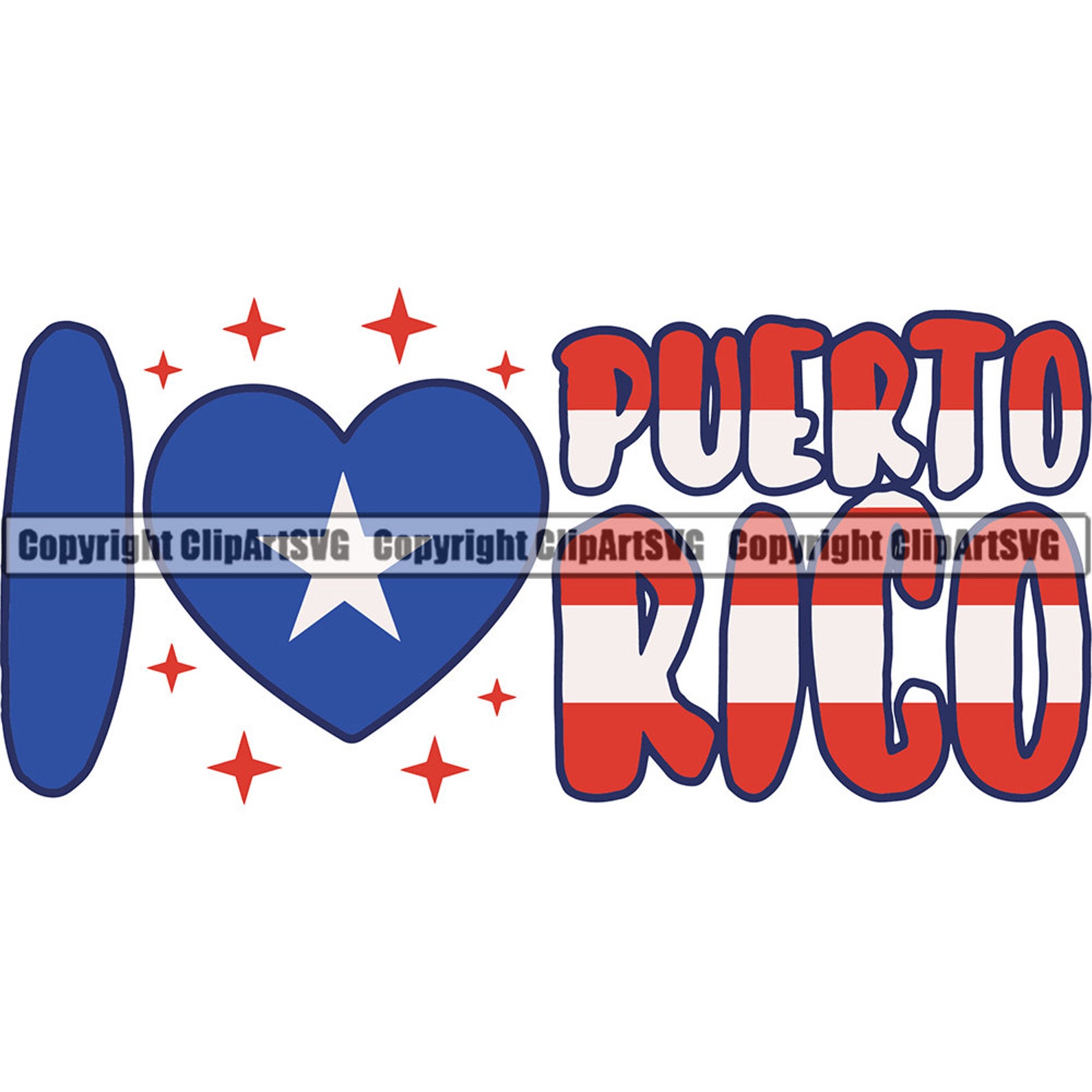Puerto Rico Rican I Heart Love Flag Country World Nation Map | Etsy