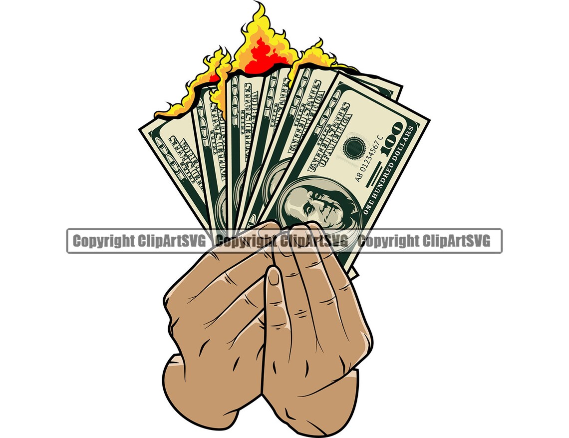 Male Hands Money Burning 100 Hundred Dollar Bill Fire Flames Burn Cash ...