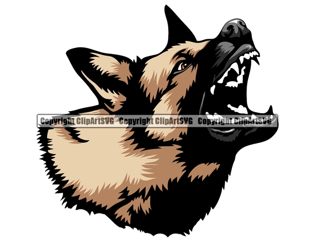 German Shepherd Growling Attack Dog Breed K-9 Pet Police Cop Law ...