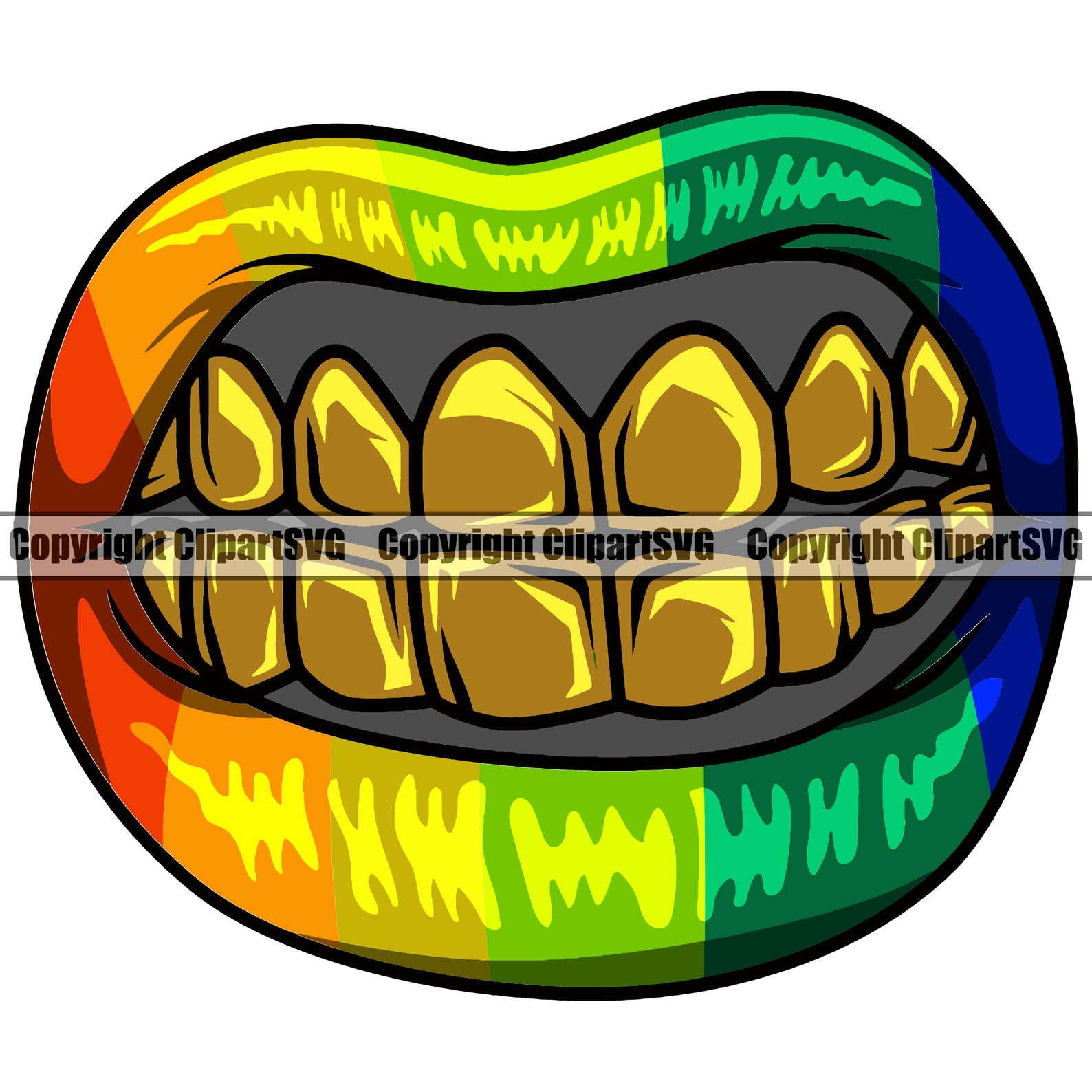 Gold Teeth Lips Gay Pride Rainbow LGBT Mouth Grillz Grill Thug Gangster ...
