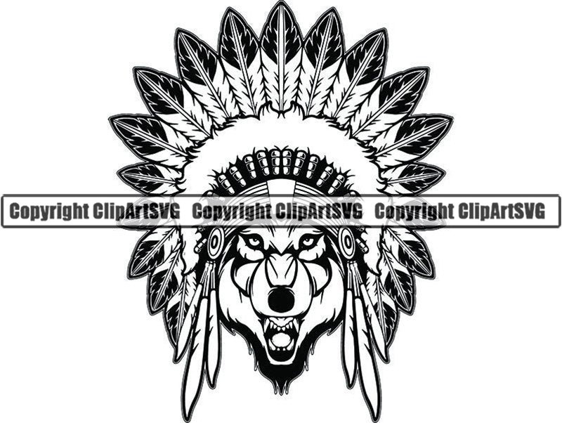 Native American Wolf Headdress Drawing