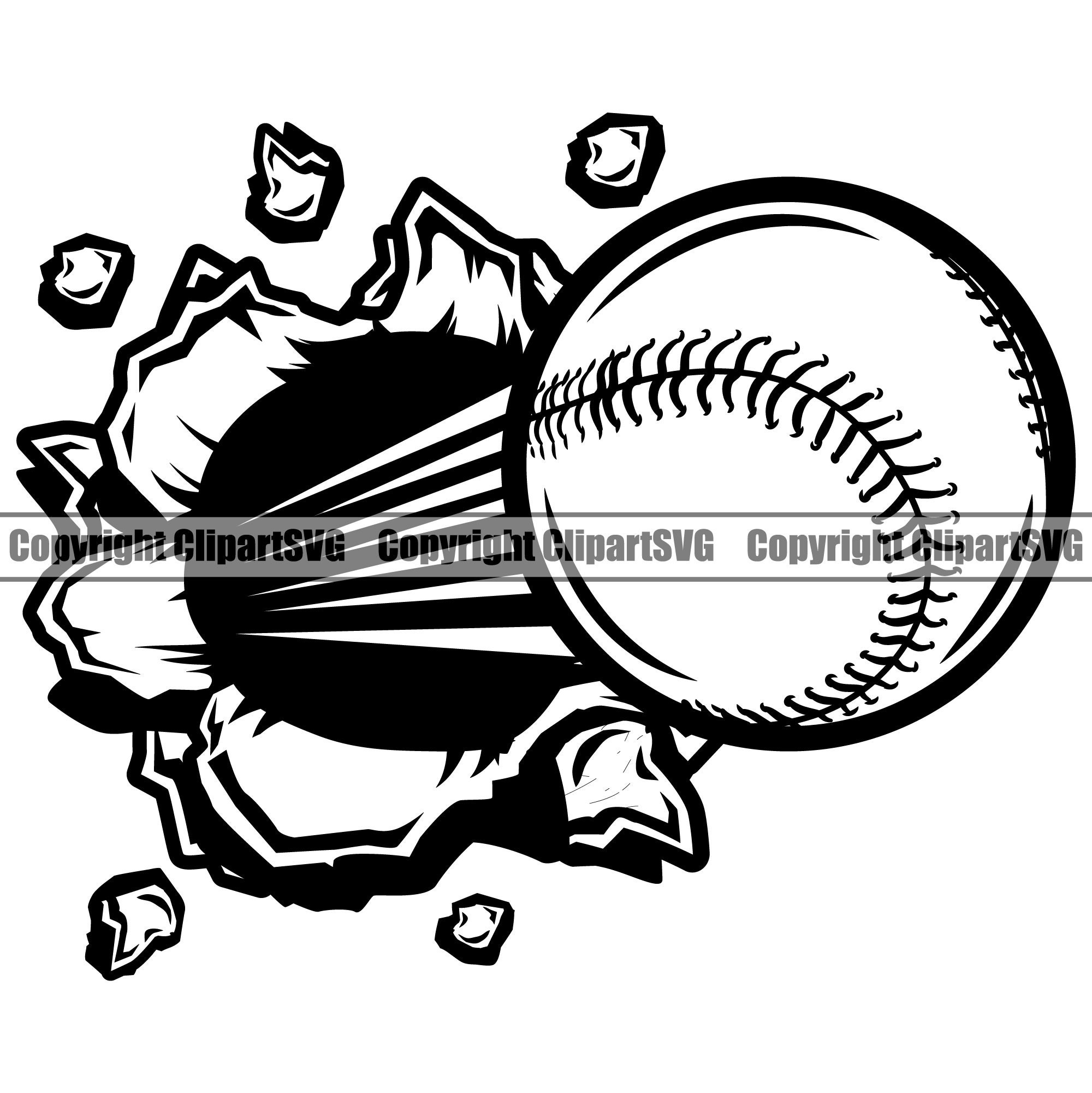 Baseball Ball Breaking Through Wall Motion Speed Lines Gear Kids Sports ...