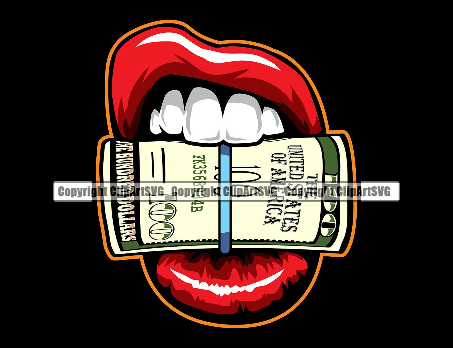 Lips Bite Money Drip Cash 100 Dollar Bill Gold Teeth Mouth - Etsy