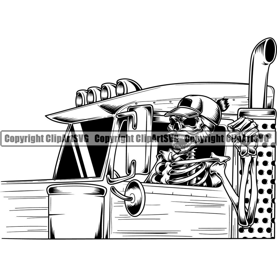 Truck Driver Skull Skeleton Beard Trucking Delivery Big Rigg Semi ...