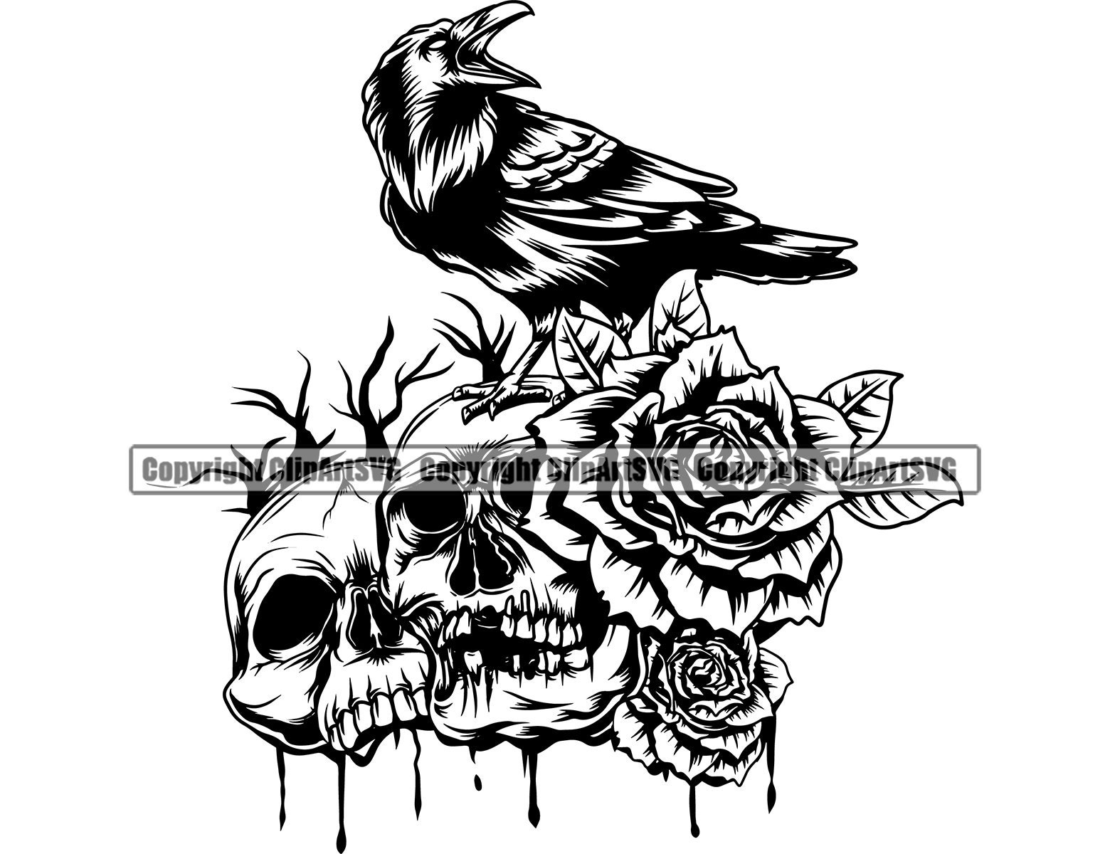 Skull Crow Roses Death Calling Skeleton Grin Grinning Evil Kill Killer ...