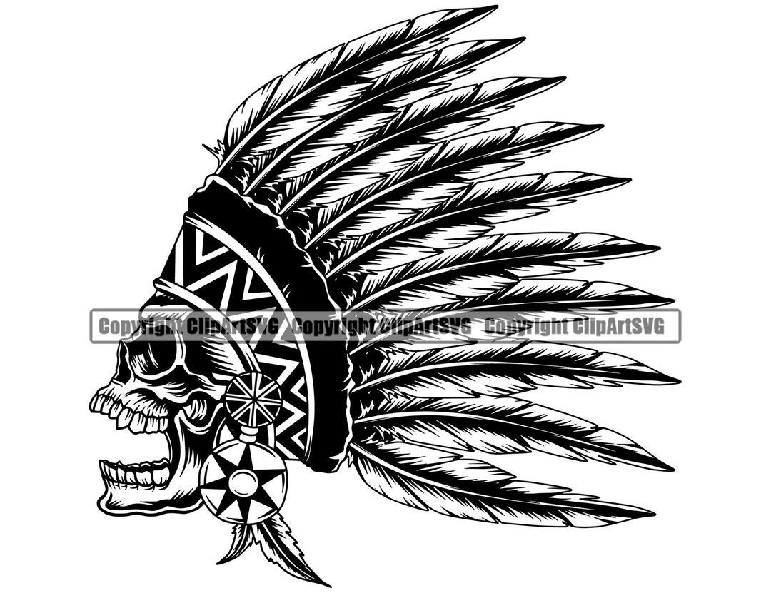 Native American Indian Skull Headdress Warrior Chief Weapon Fight War ...