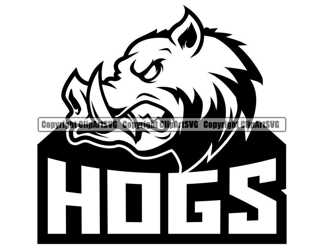 Boar Wild Hog Pig Razorback Head Animal Angry Cartoon College High ...
