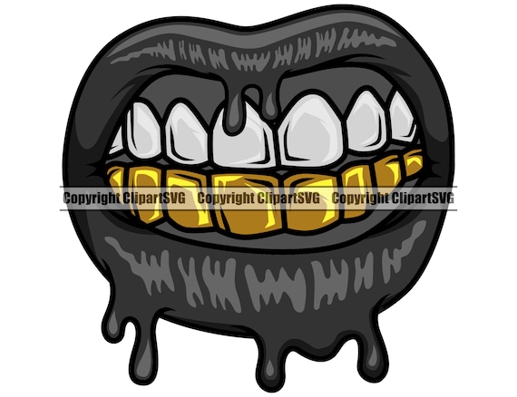 Gold Teeth Dripping Lips Mouth Grillz Grill Thug Gangster Pose | Etsy
