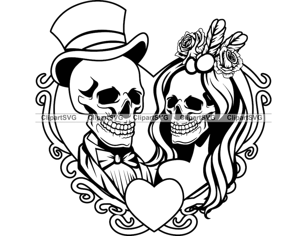 Skull Lovers Skeleton Couple Love Male Top Hat Female Flower Holiday ...