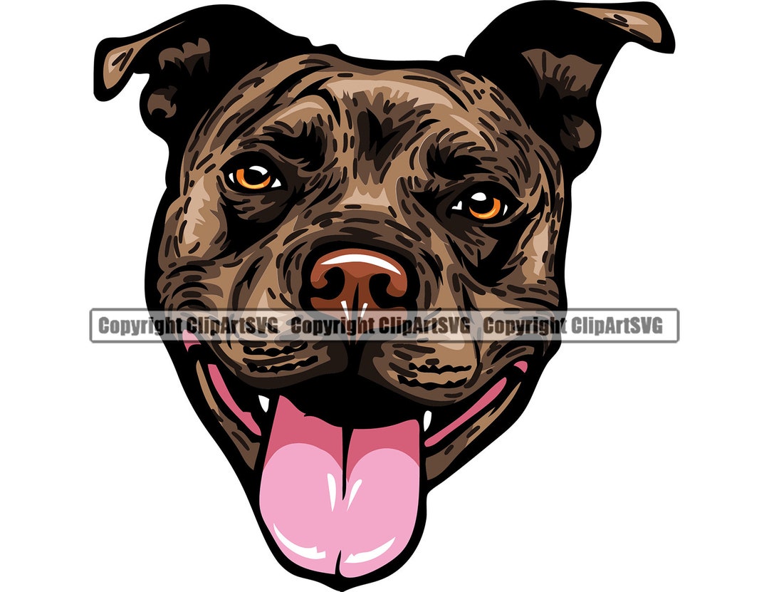 Pit Bull Dog Breed Head Happy Face Puppy Pet Color Artwork American ...