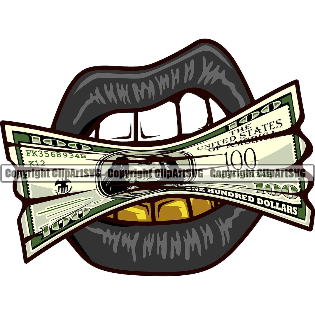 Lips Gold Teeth Bite Money Drip Cash 100 Dollar Bill Mouth Thug Mask ...