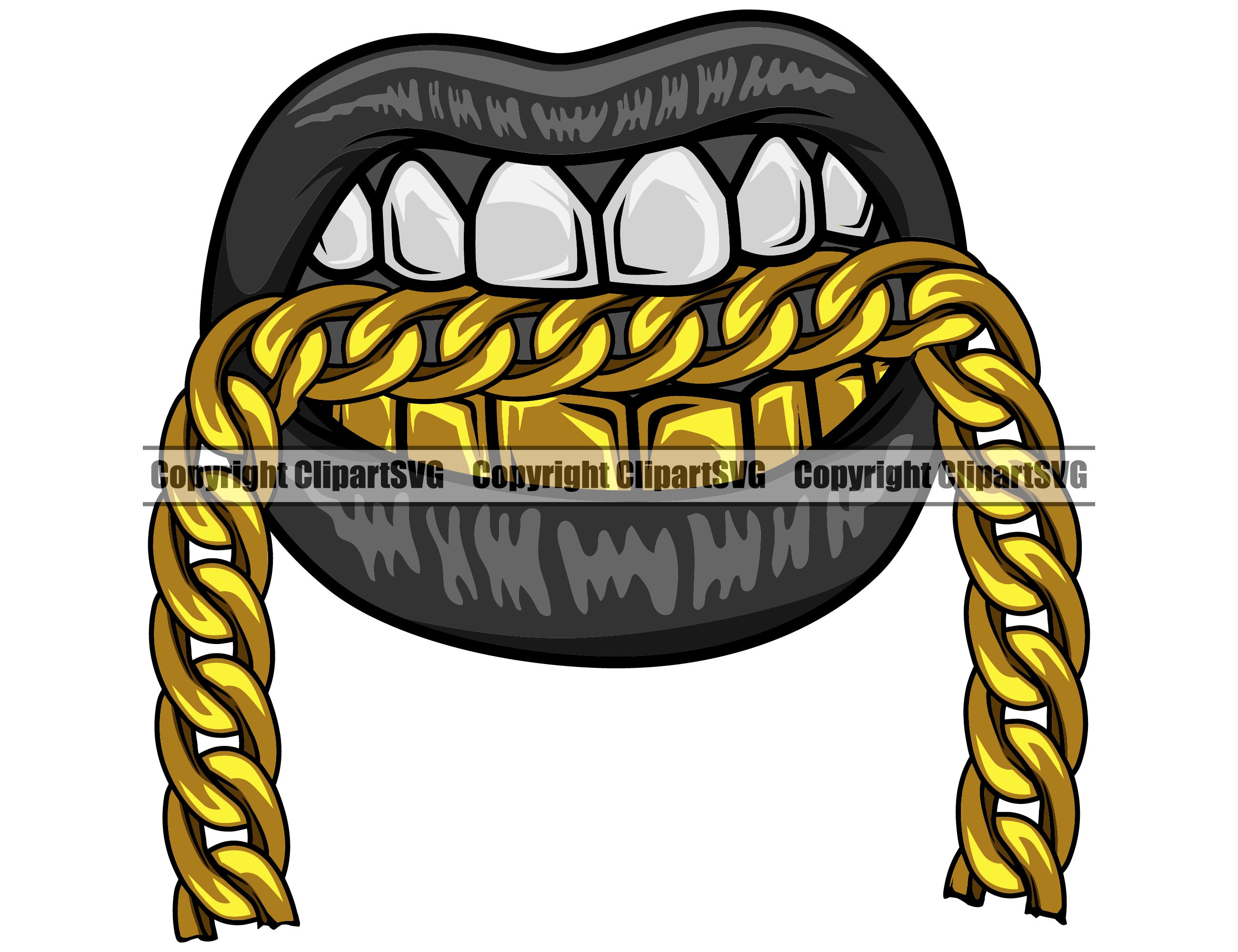 Gold Teeth Bite Big Chain Mouth Grillz Grill Thug Gangster | Etsy