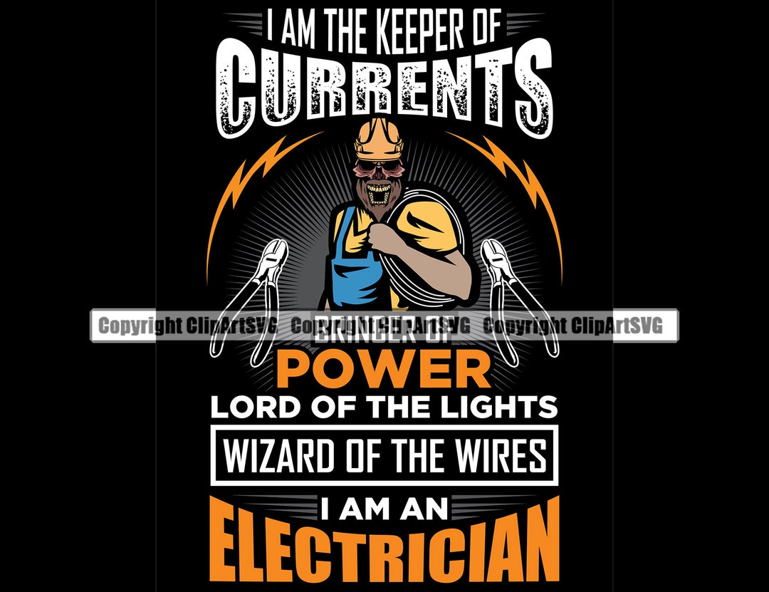 Electrician Skull Lord of the Lights Wizard of Wires Funny Electrical ...