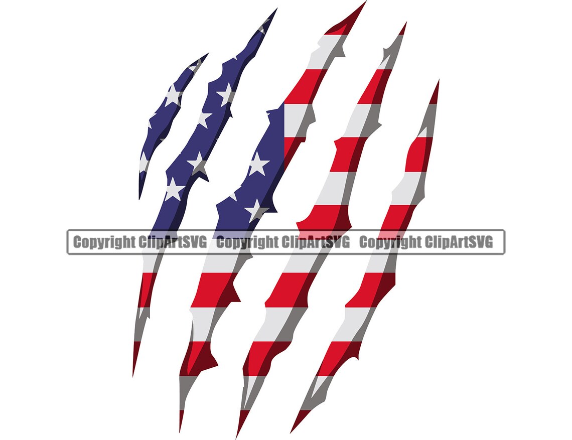 USA United States America Animal Claw Mark Scratches Rip Tear Flag ...
