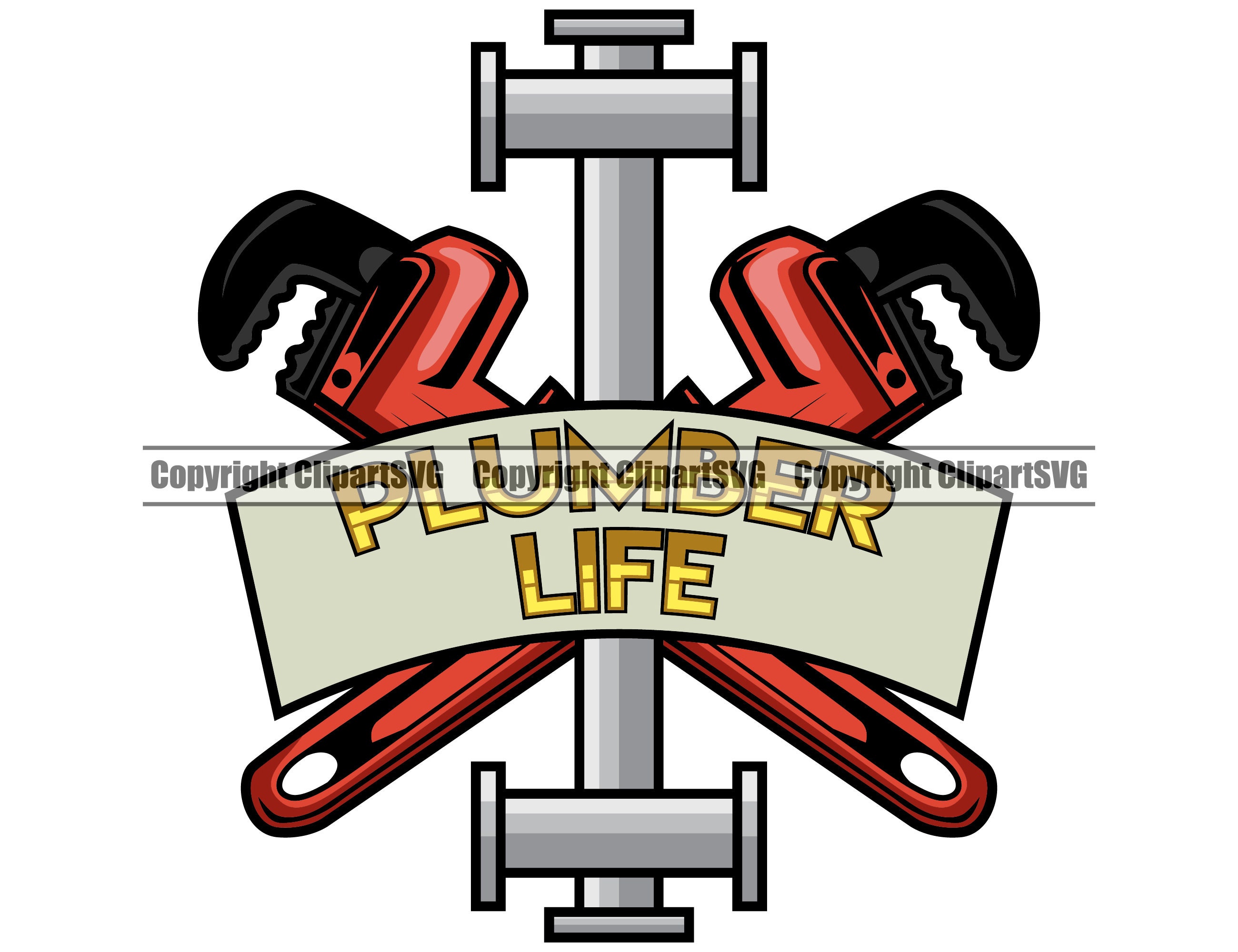 Collage Plumber Plumbing Plunger Pipe Wrench Repair Fix Service Tool ...