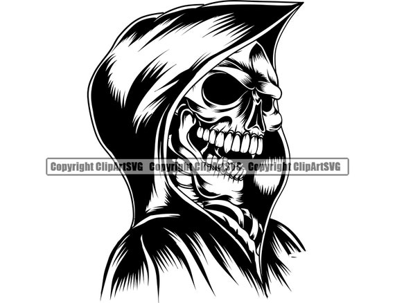 Grim Reaper Skull Skeleton Grin Grinning Cloak Neck Death Evil | Etsy