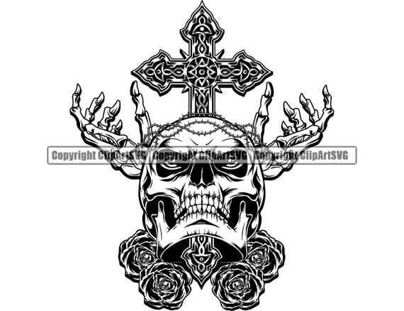 Skull Cross Roses Hands Death Evil Kill Killer Tattoo Human | Etsy