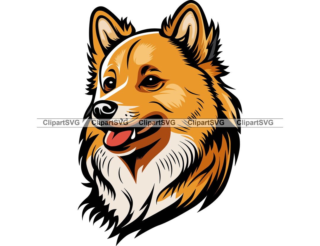 Finnish Spitz Smiling Dog Cute Puppy Face Canine Pet Portrait Print Paw ...
