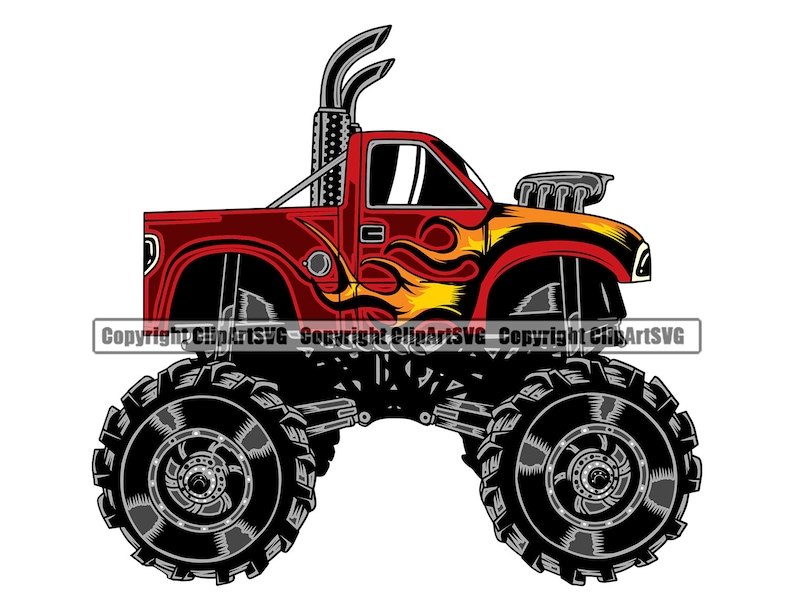 Monster Truck Extreme Vehicle Muscle Big Wheel Fire Flames Tire off ...