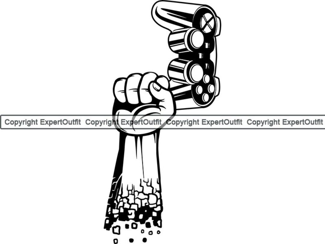 Hand Holding Video Game Controller Lightning Explode Blast off Play ...