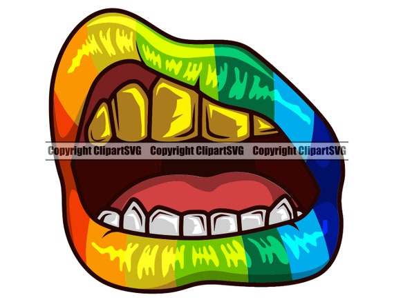 Gold Teeth Lips Gay Pride Rainbow LGBT Mouth Grillz Grill Thug - Etsy