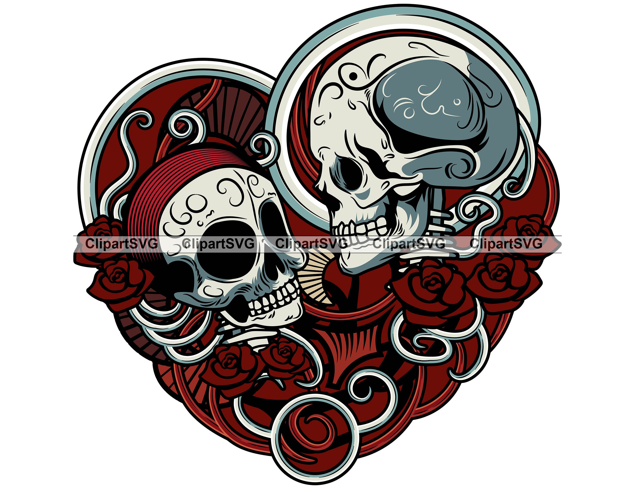 Skull Lovers Skeleton Couple Kissing in Love Roses Holiday - Etsy