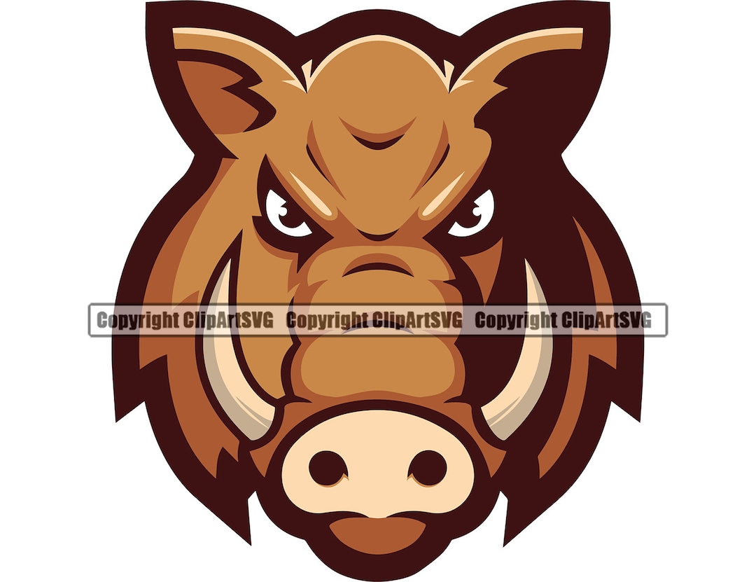 Boar Wild Hog Pig Razorback Head Animal Angry Cartoon College High ...