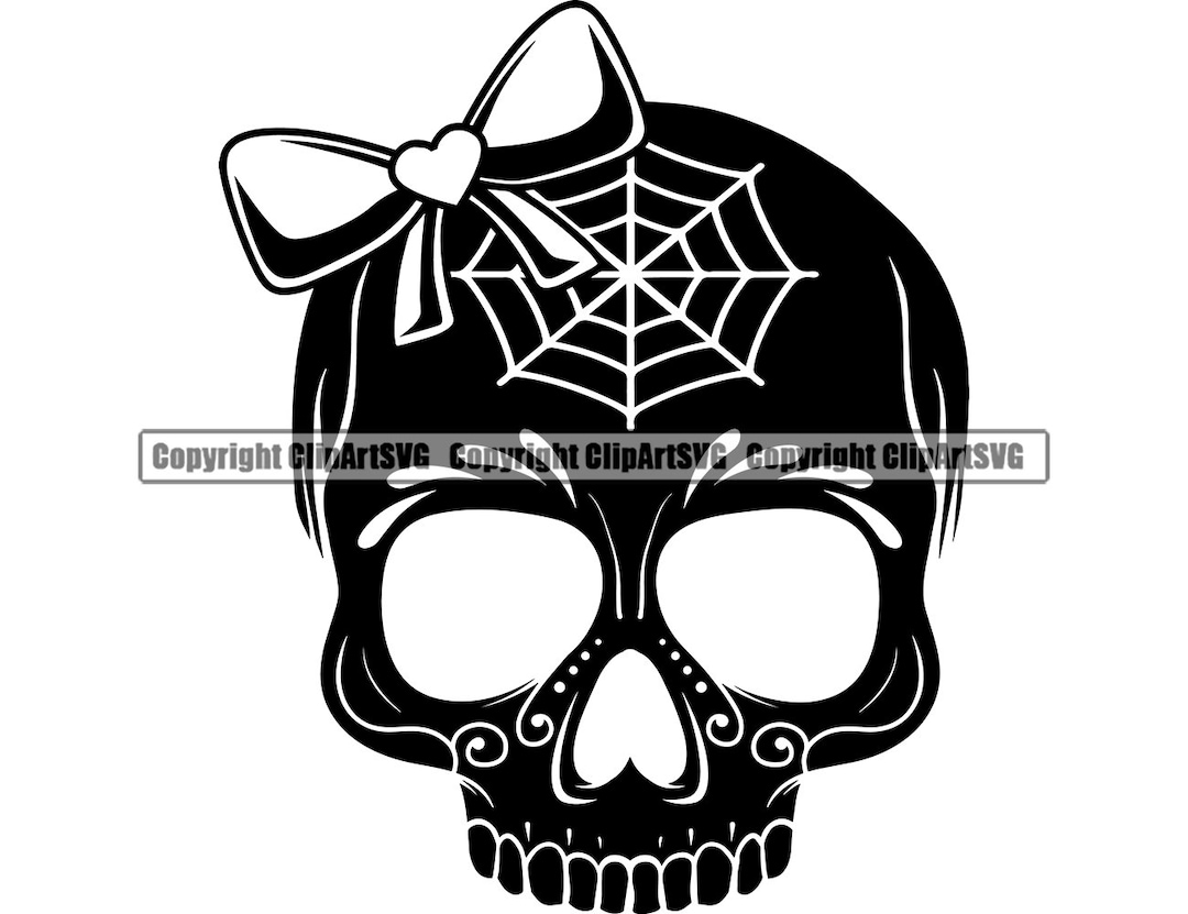 Female Girl Woman Bow Cobweb Skull Dawn Dead Head Evil Tattoo Skeleton ...