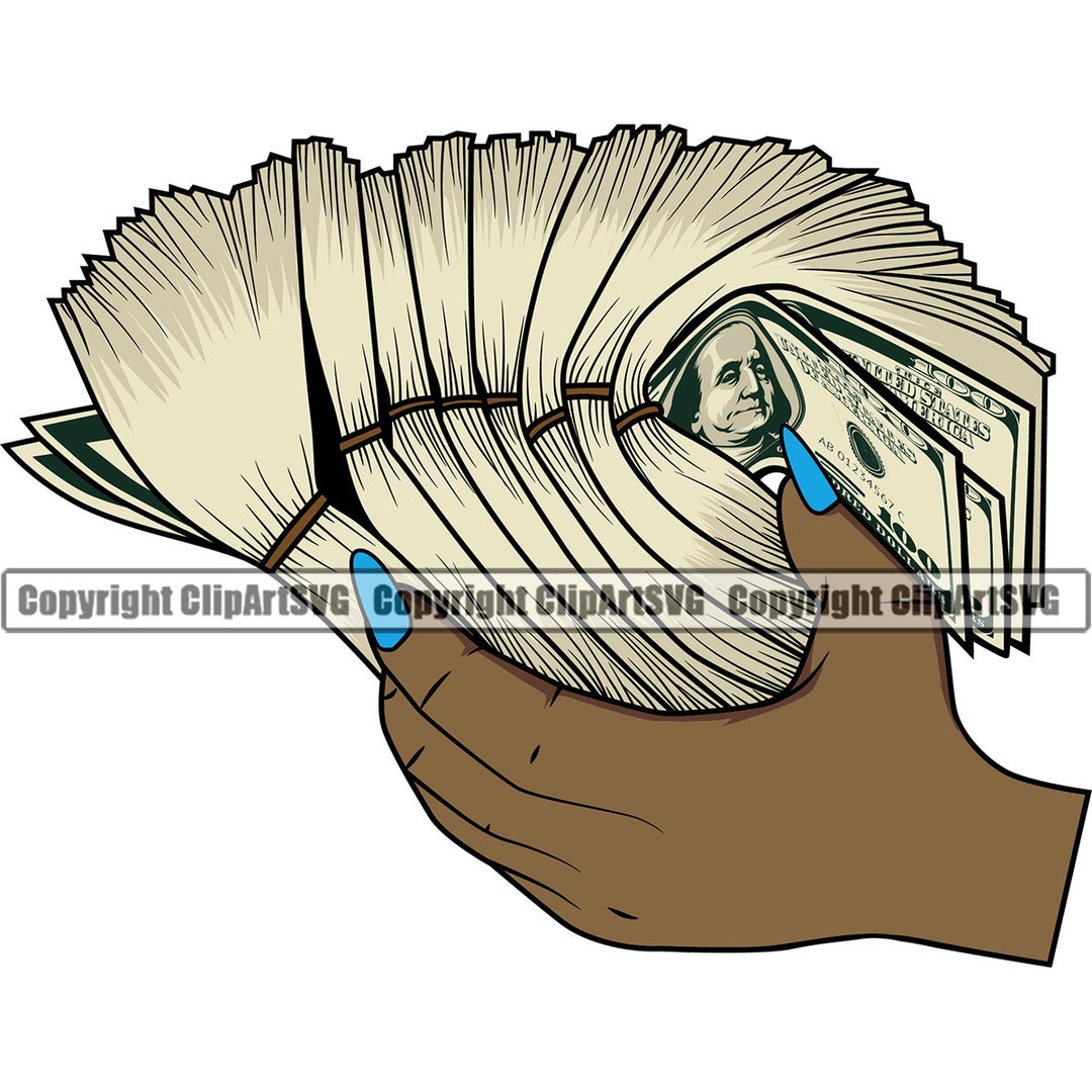 Black Hand Woman Holding Money Knot Stack 100 Hundred Dollar Bill Cash ...