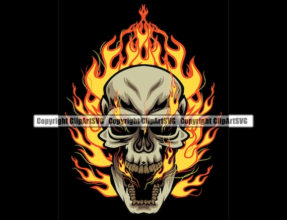 Skull Skeleton Head Face Fire Hot Flames Evil Kill Killer - Etsy