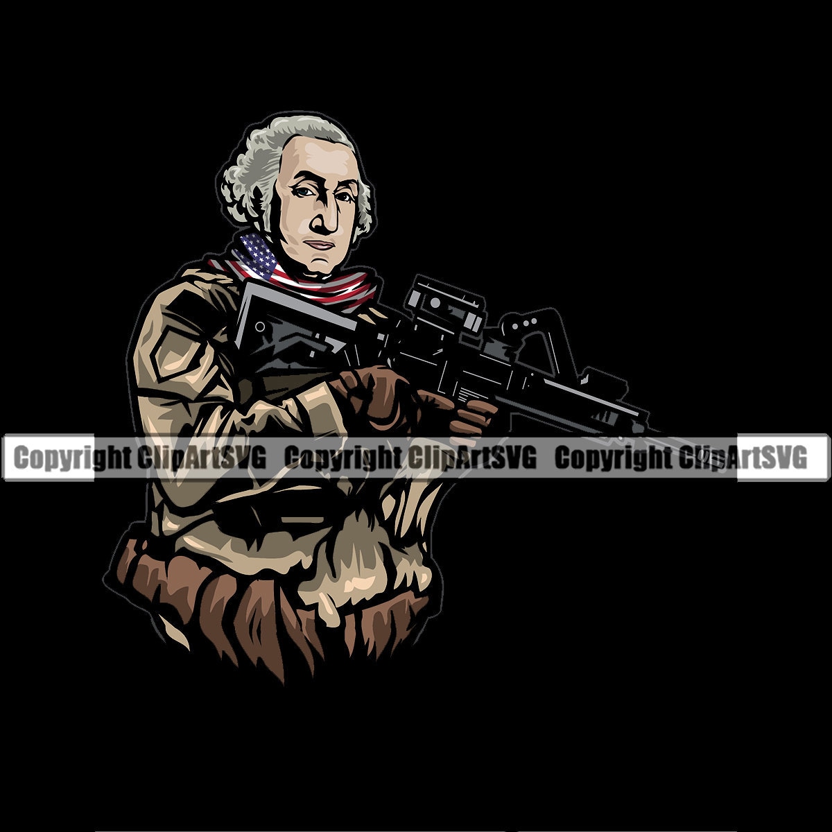 George Washington President Machine Gun USA Flag American Soldier ...