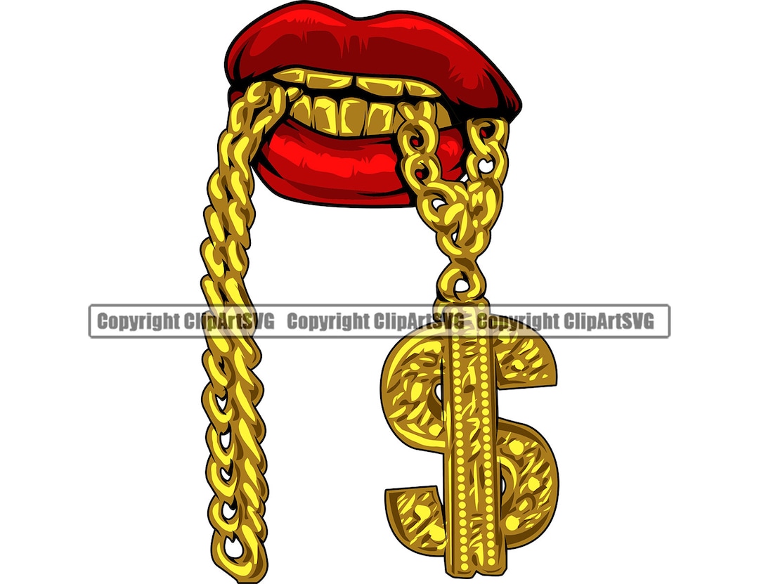 Sexy Lips Mouth Bite Gold Chain Dollar Sign Charm Thug Gangster Mask ...