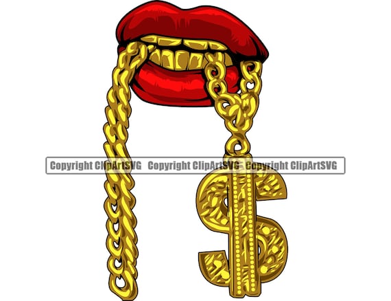Sexy Lips Mouth Bite Gold Chain Dollar Sign Charm Thug - Etsy
