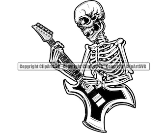 Skull Skeleton Playing Guitar Rock N Roll Heavy Death Metal Music Star ...