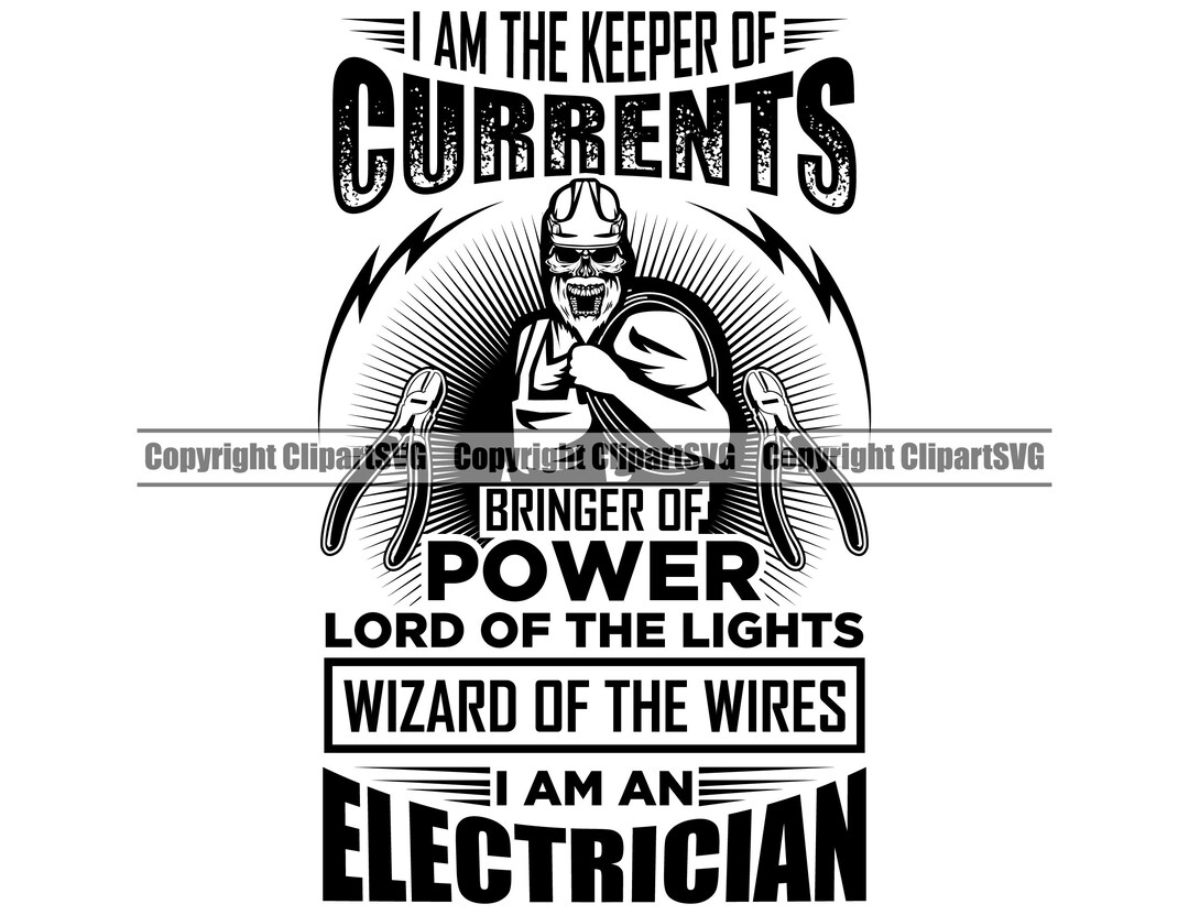 Electrician Skull Lord of the Lights Wizard of Wires Funny Electrical ...