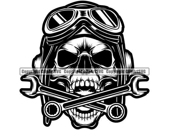 Motorcycle Chopper Skull Skeleton Leather Helmet Wrench Pilot - Etsy