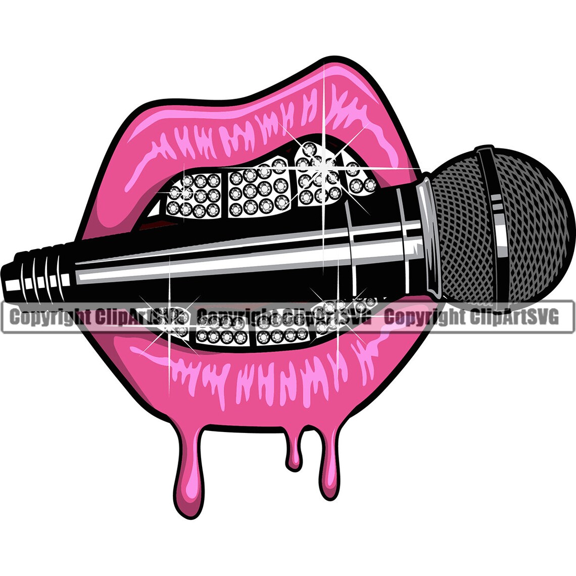 Sexy Lips Diamond Teeth Bite Microphone Mouth Drip Dripping Hip Hop Rap ...