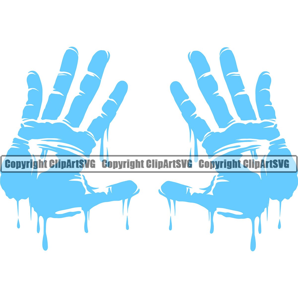 Water Wet Hand Print Drip Dripping Splatter Blue Pure Aqua | Etsy