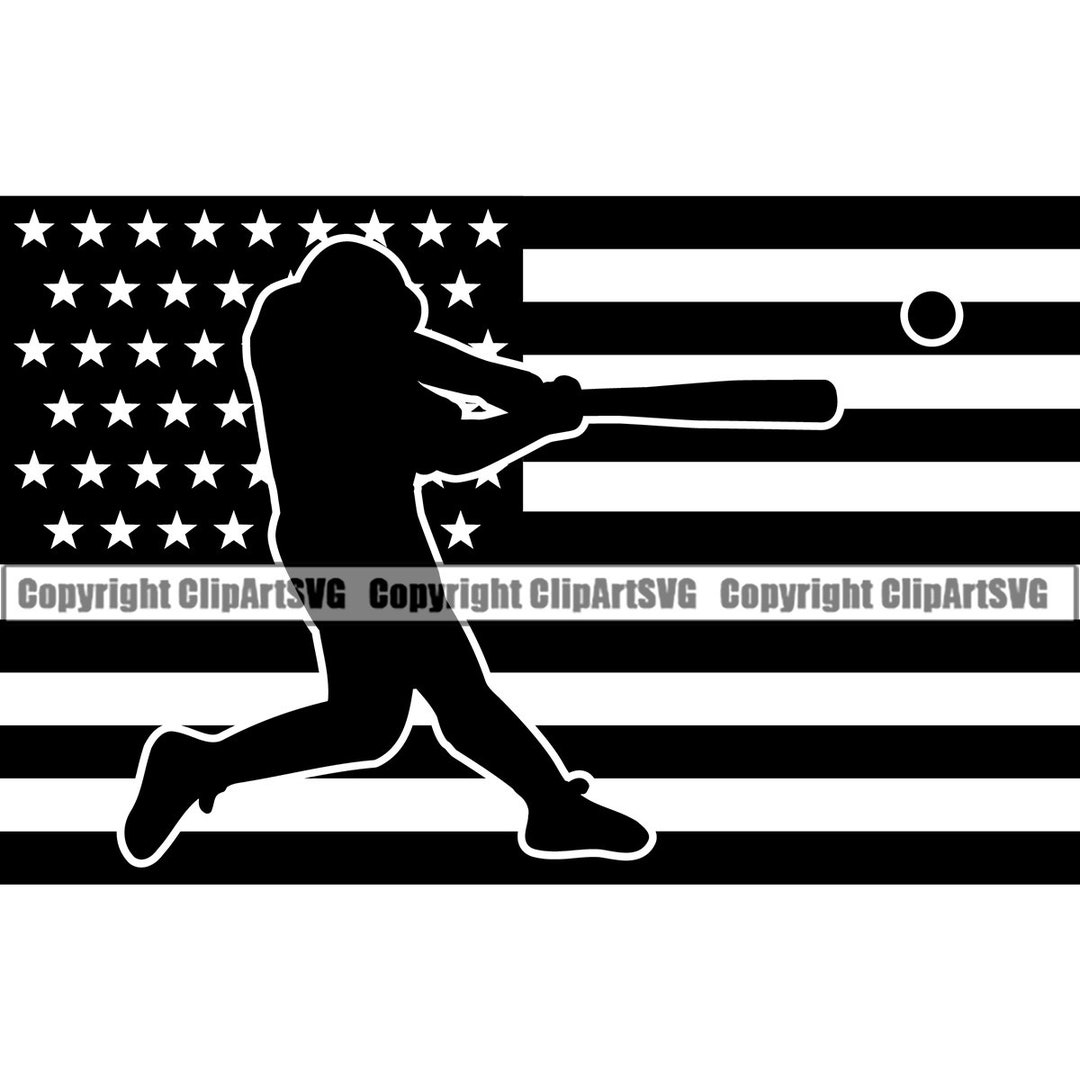 Baseball Player Hit Hitting Ball Homerun USA Flag Sport Game Athlete ...